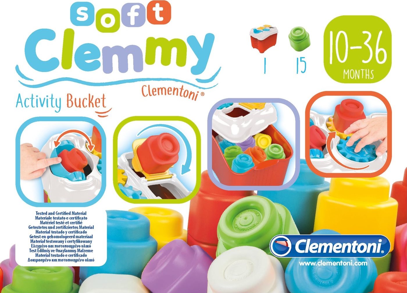 CLEMENTONI SOFT CLEMMY Box s aktivitami a 15 kostkami | MAXMAX.cz