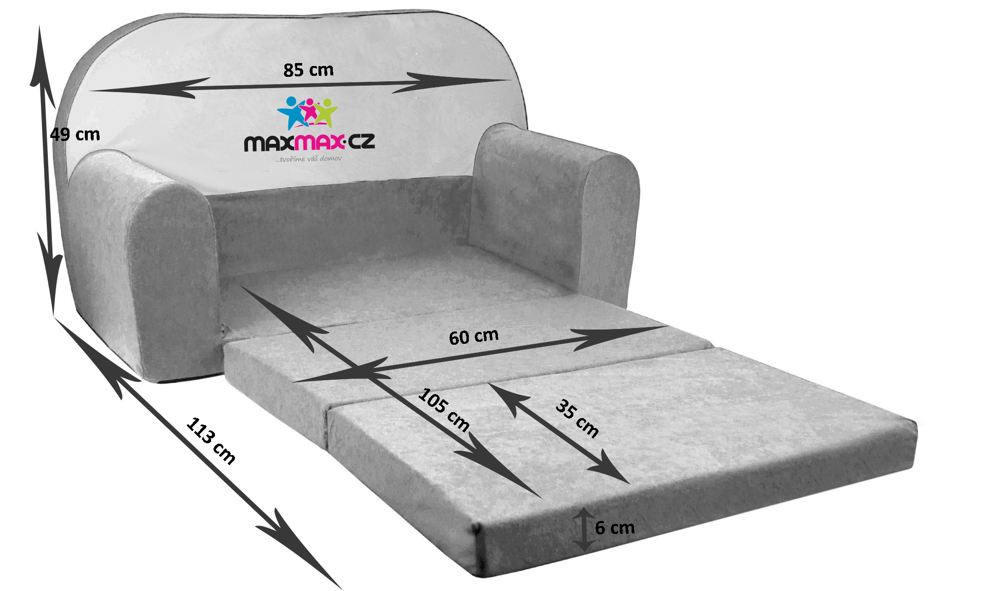 Dětská rozkládací MINI pohovka KOČKY bílá | MAXMAX.cz
