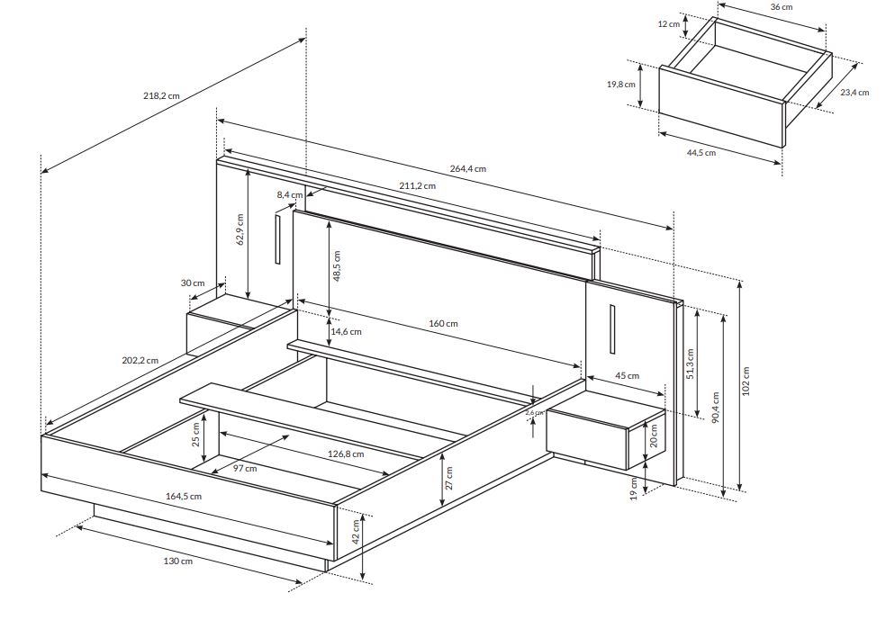 Postel 3D s nočními stolky s LED osvětlením 200x160 cm | e-shop MAXMAX.cz